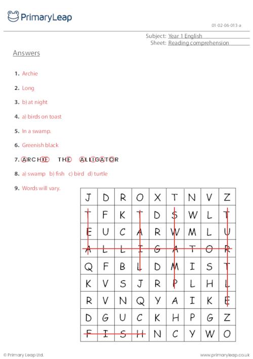Literacy: Archie the alligator activity | Worksheet | PrimaryLeap.co.uk