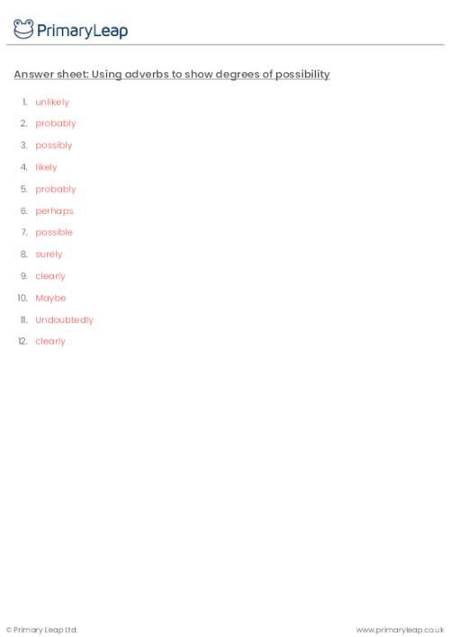 Literacy: Using adverbs to show degrees of possibility | Worksheet ...
