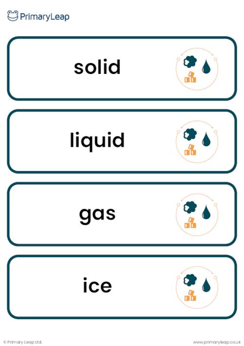 Science: States of matter vocabulary cards | Worksheet | PrimaryLeap.co.uk