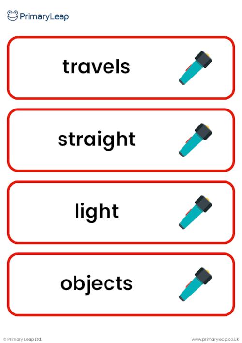 Science: Y6 Light vocabulary cards | Worksheet | PrimaryLeap.co.uk