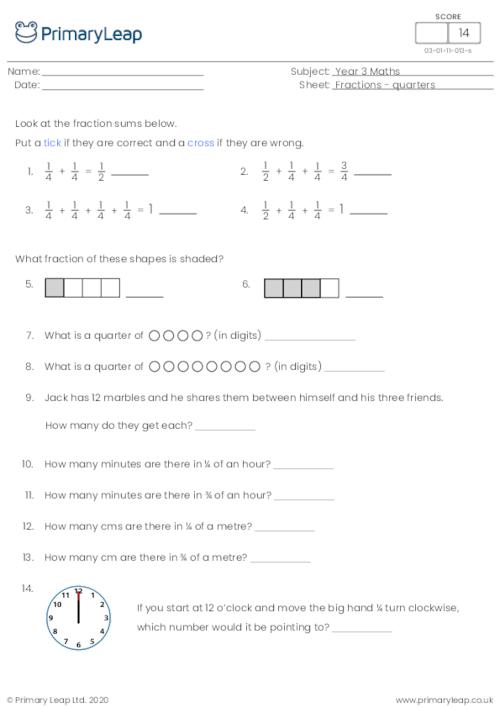 Numeracy: Fractions of quantities | Worksheet | PrimaryLeap.co.uk