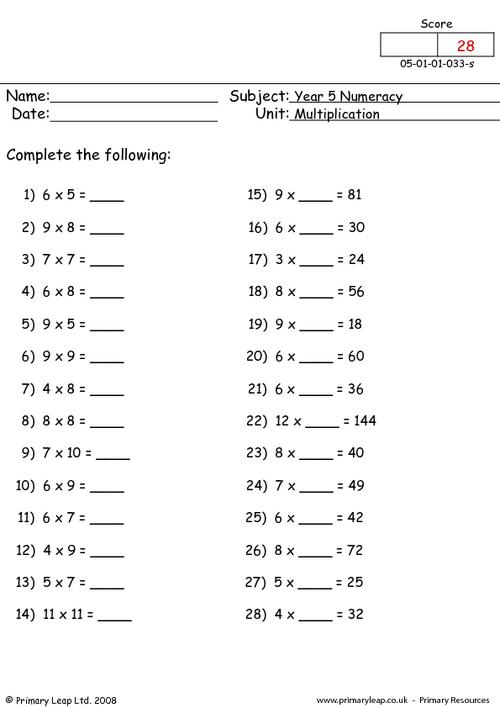 Numeracy: Multiplication squares | Worksheet | PrimaryLeap.co.uk