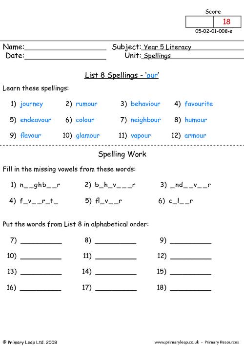 Literacy: Year 5/6 Spelling Word List | Worksheet | PrimaryLeap.co.uk