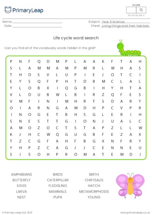 Science: Y5 Living things and their habitats word search | Worksheet ...