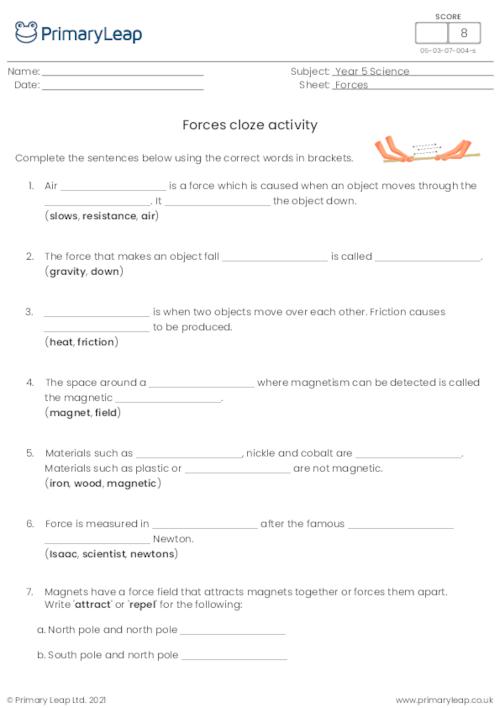Science: Different types of forces | Worksheet | PrimaryLeap.co.uk