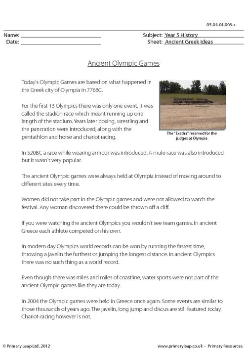 History: Ancient Olympic Games | Worksheet | PrimaryLeap.co.uk