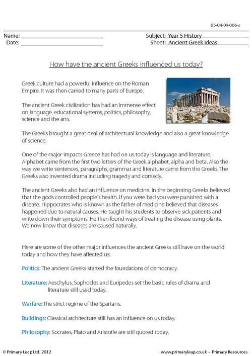 History: How Have The Ancient Greeks Influenced Us Today? | Worksheet ...