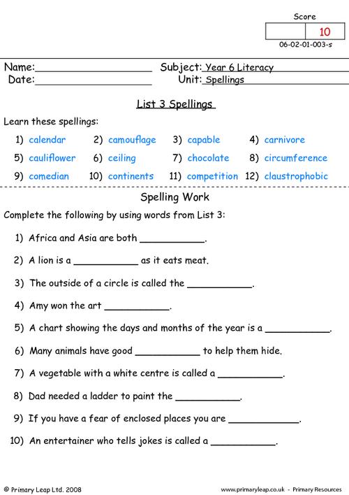 Literacy: Year 6 Spelling Practice (set 4) | Worksheet | PrimaryLeap.co.uk