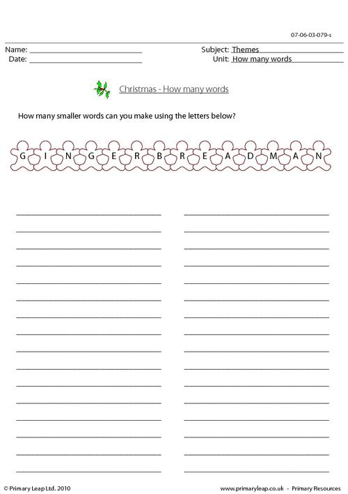 Literacy: Christmas Pudding How Many Words? | Worksheet | PrimaryLeap.co.uk