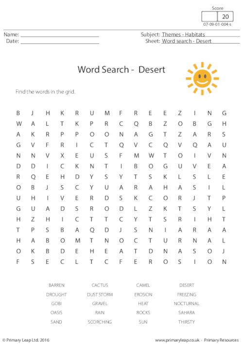 Geography: Word Search Desert | Worksheet | PrimaryLeap.co.uk