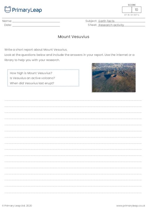 Geography: Research activity Mount Vesuvius | Worksheet | PrimaryLeap.co.uk