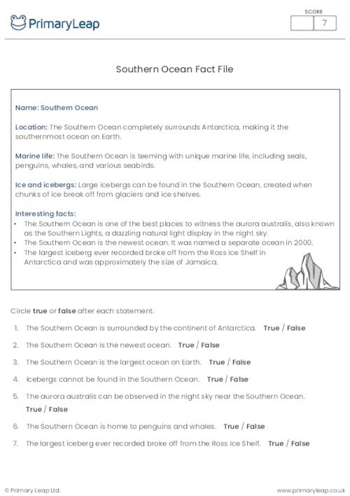 Geography: Facts about the Oceans | Worksheet | PrimaryLeap.co.uk