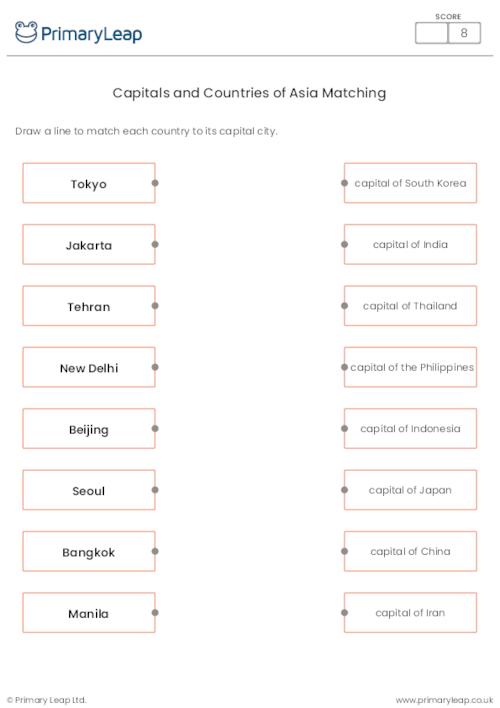 Geography: Capitals and Countries of Asia Matching Activity | Worksheet ...