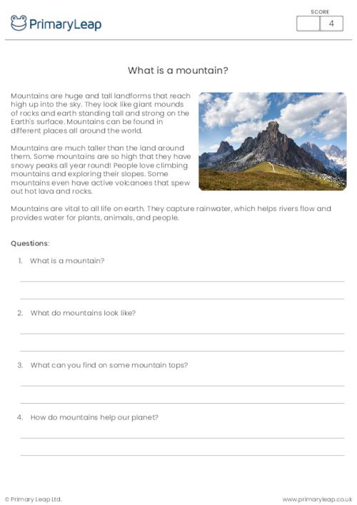 Geography: What is a Mountain? Reading Comprehension Activity ...