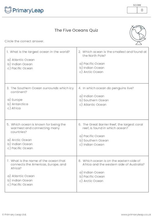 Geography: Facts about the Oceans | Worksheet | PrimaryLeap.co.uk