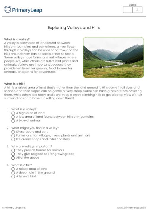 Geography: KS1 Valleys and Hills | Worksheet | PrimaryLeap.co.uk