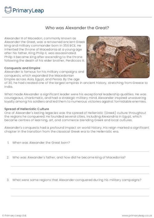 History: Who was Alexander the Great? | Worksheet | PrimaryLeap.co.uk