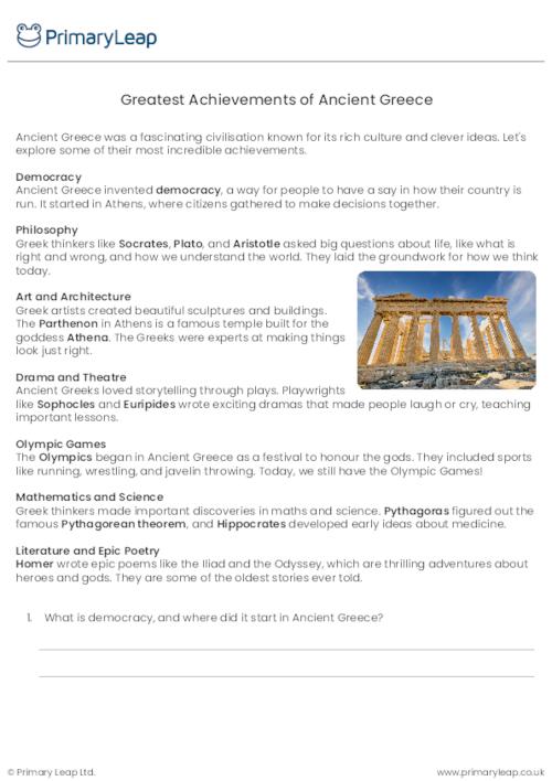 History: Greatest Achievements of Ancient Greece | Worksheet ...