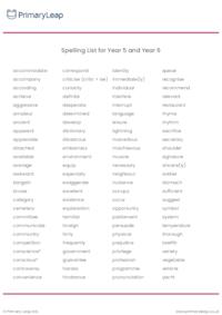 Literacy: Year 5/6 Spelling Word List | Worksheet | PrimaryLeap.co.uk